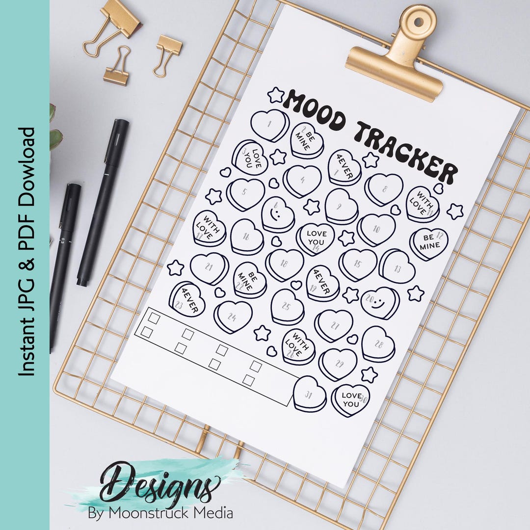 Candy Heart Mood Tracker Printable | Valentine’s Day Journal & Planner ...