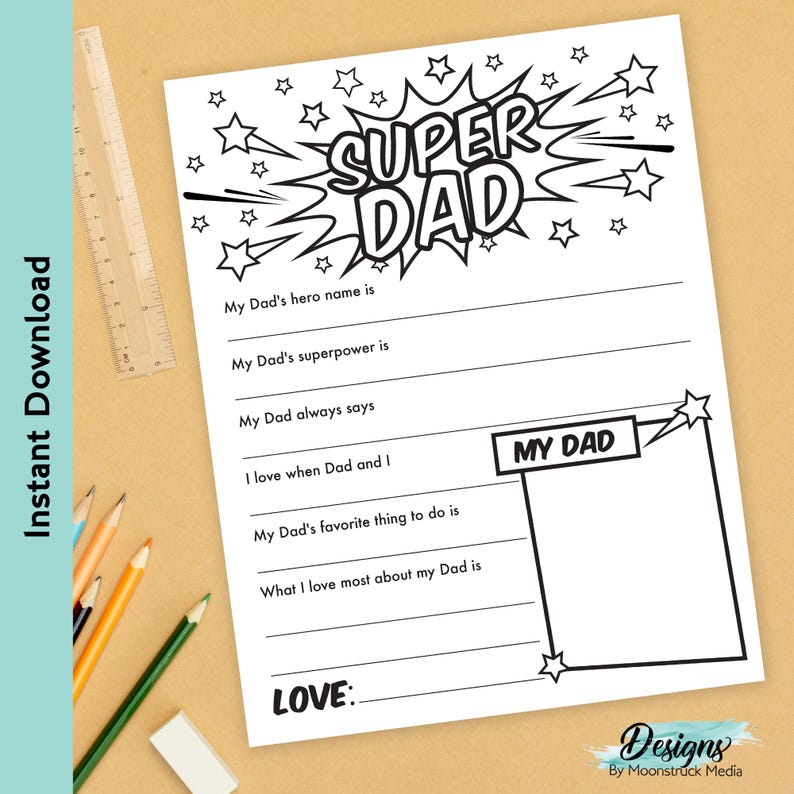 All About My Dad Printable Letter for Kids | Super Dad Father’s Day ...