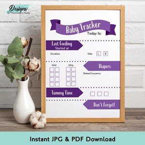 Purple Baby Daily Log Printable | Baby Feeding Diaper Tracker | Newborn ...