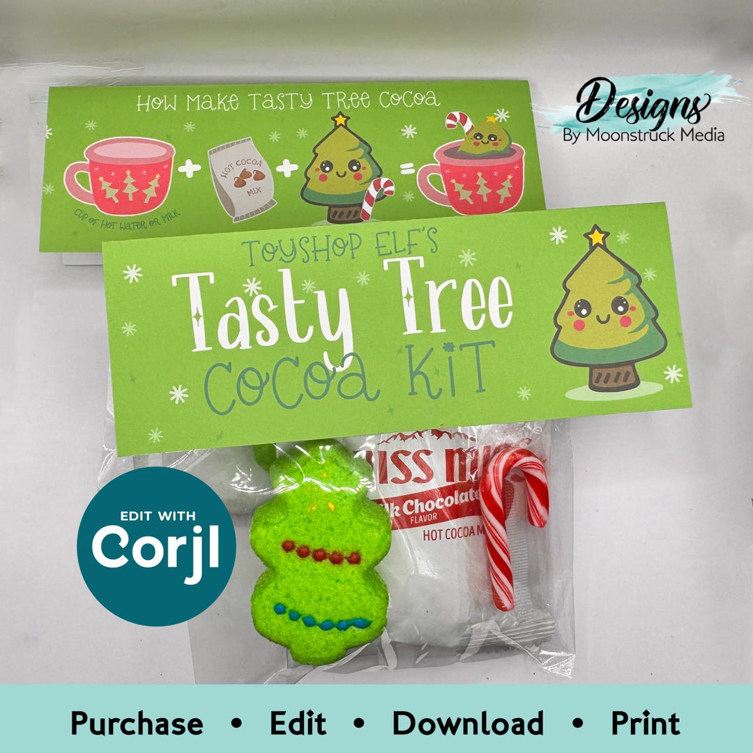 Toyshop Elf's Tasty Tree Hot Cocoa Kit Label Printable | Christmas ...