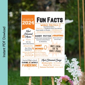 Orange 2024 Fun Fact Graduation Printable, Graduation Table Signs ...