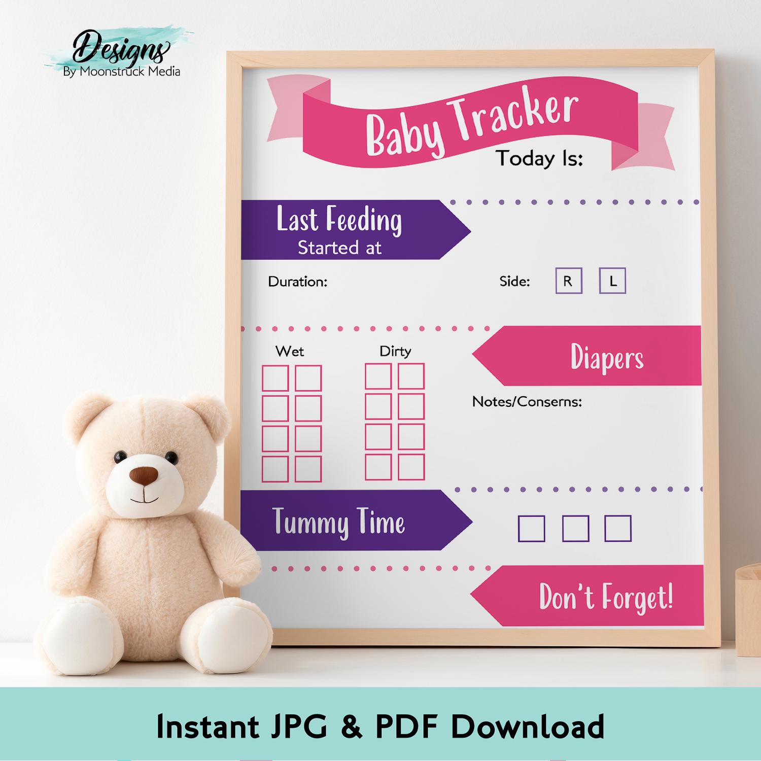 Pink and Purple Baby Daily Log Printable | Newborn Tracker for Feeding ...