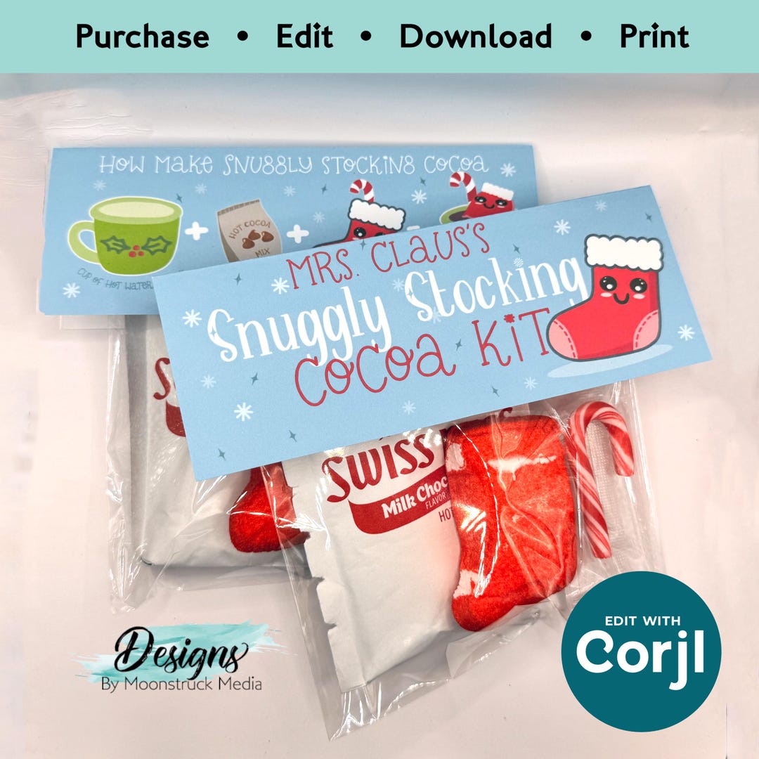 Stocking Marshmallow Hot Cocoa Bag Label Printable | Hot Chocolate ...