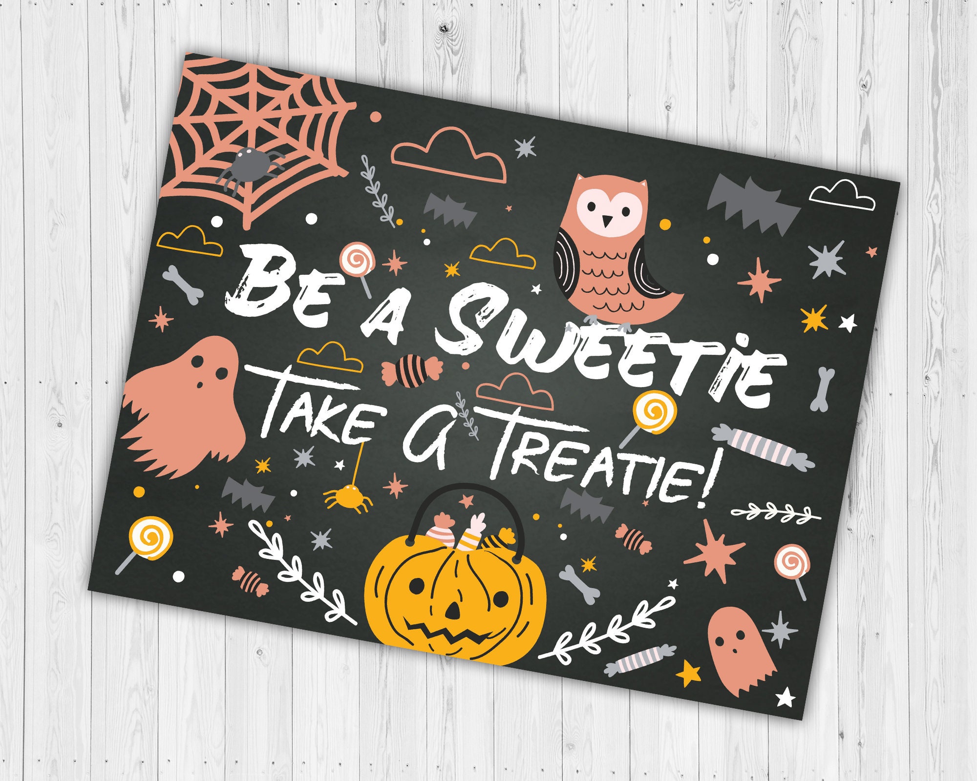 Halloween Trick or Treat Candy Door Sign Be A Sweetie Take | Etsy