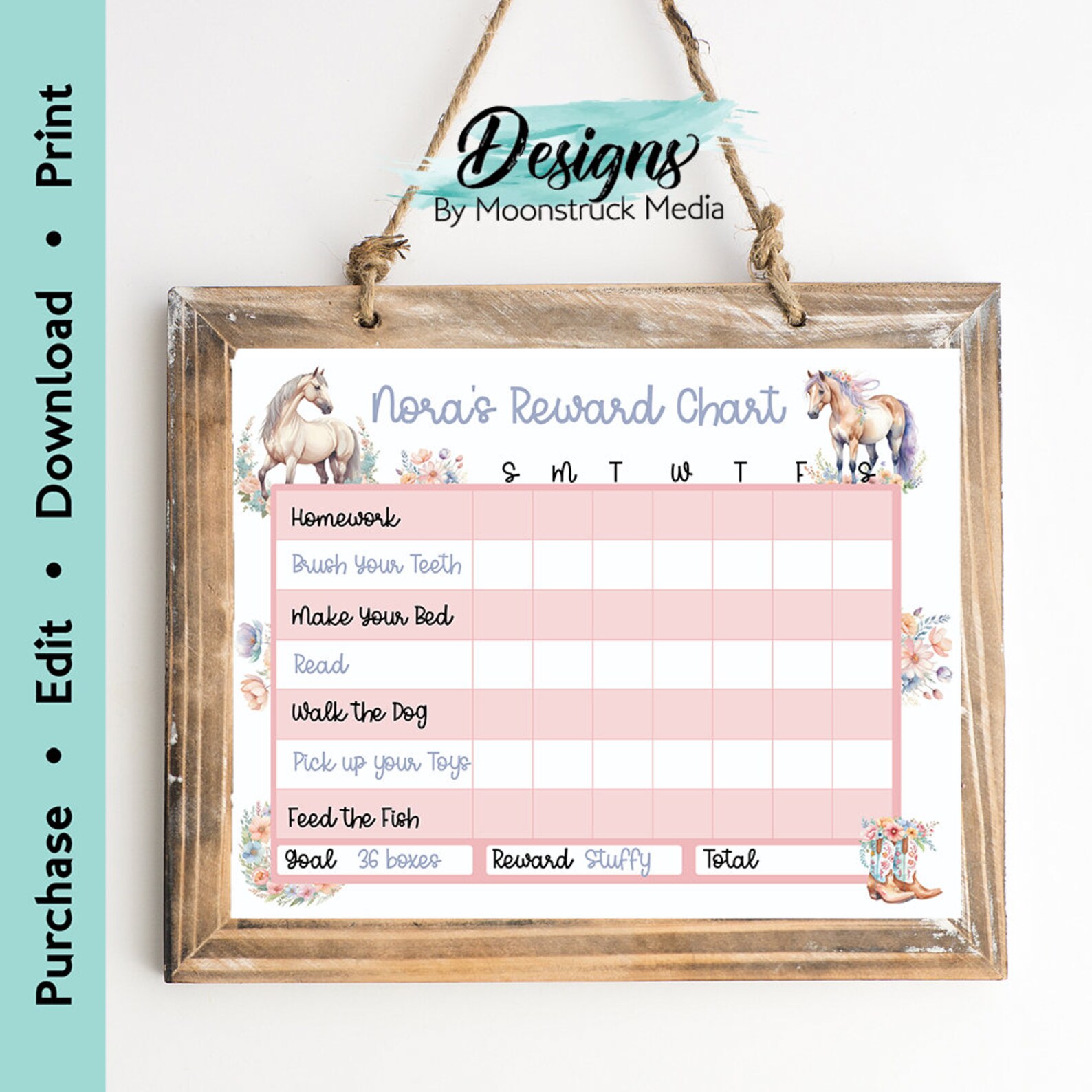 Editable Cowgirl Horse Reward Chart for Girls | Western Printable ...