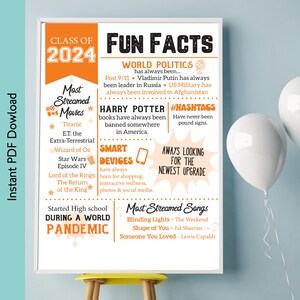 Orange 2024 Fun Fact Graduation Printable, Graduation Table Signs ...