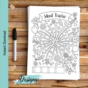 Fireworks Mood Tracker Printable | July Mood Journal Page | Festive ...
