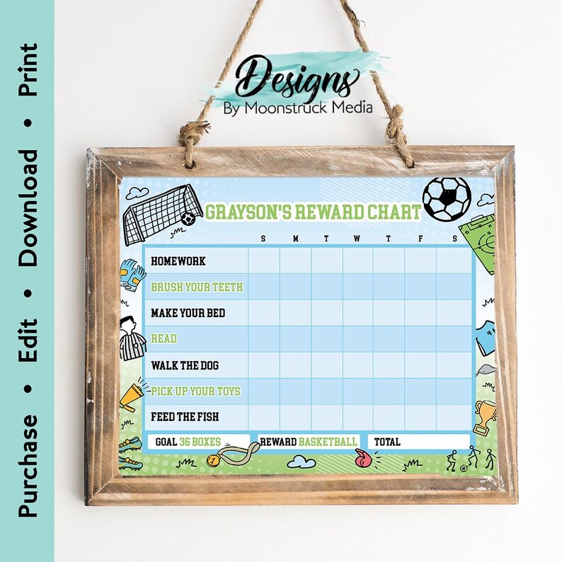 Printable Soccer Reward & Behavior Chart for Kids | Weekly Grid Chore ...