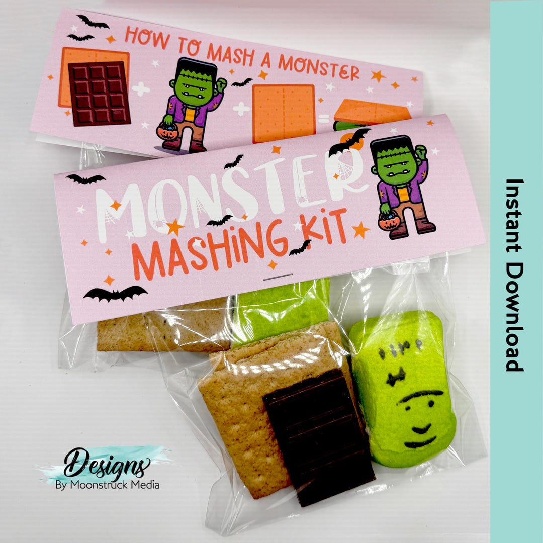 Pink Halloween Smore Tag, How to Mash a Monster S'mores Kit Halloween ...