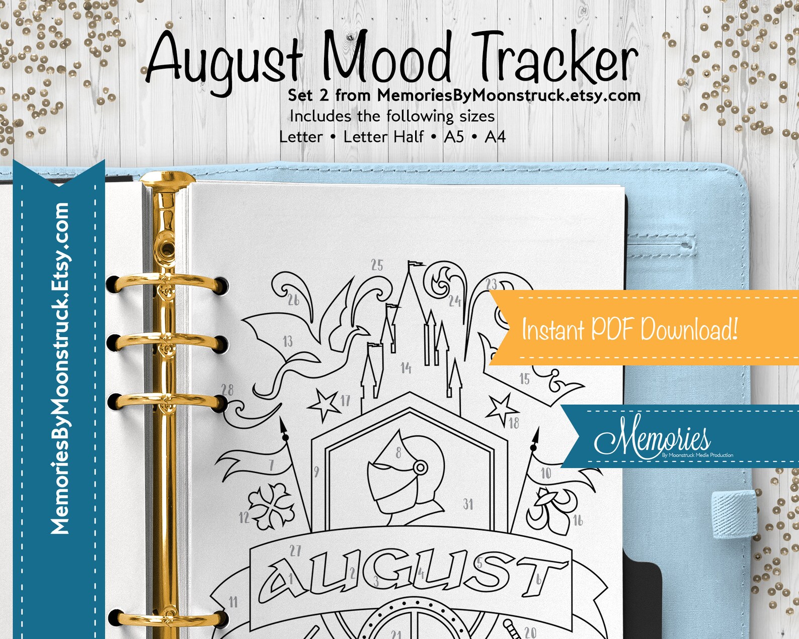 August Mood Tracker Bullet Journal Insert Medieval | Etsy