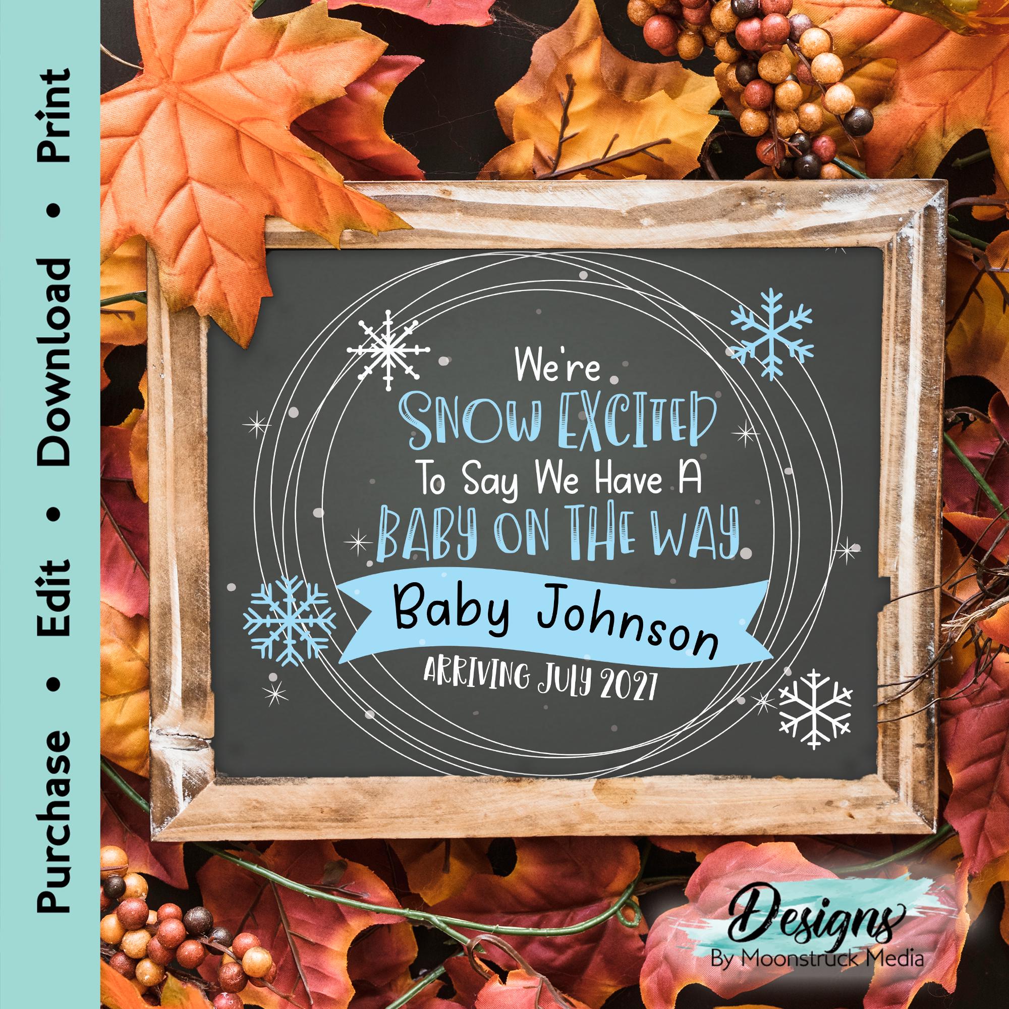 Winter Pregnancy Announcement Printable | Snowflake Baby Reveal ...