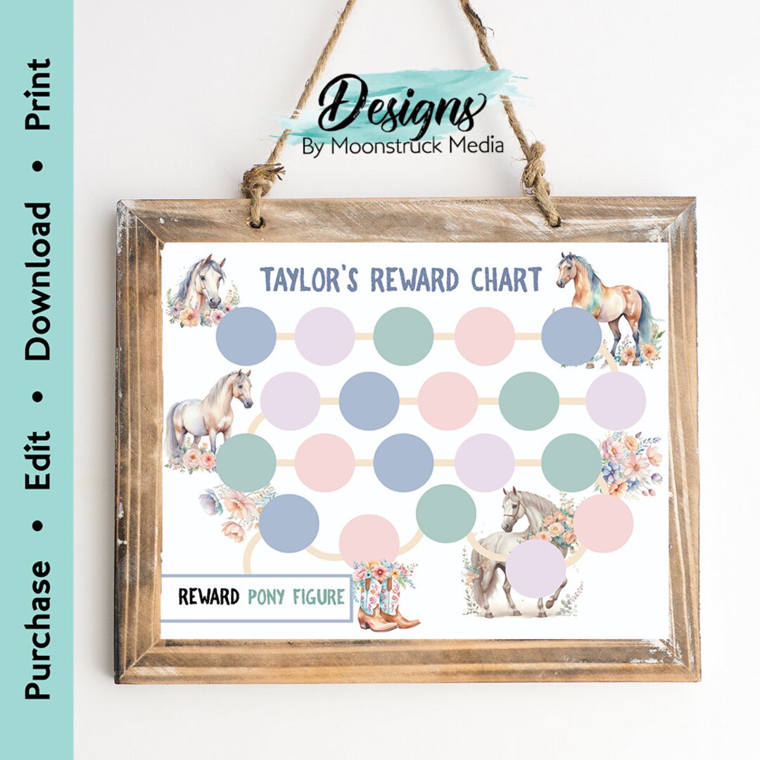 Editable Horse Reward Chart , Horse Reward Chart, Horse Chore Chart ...
