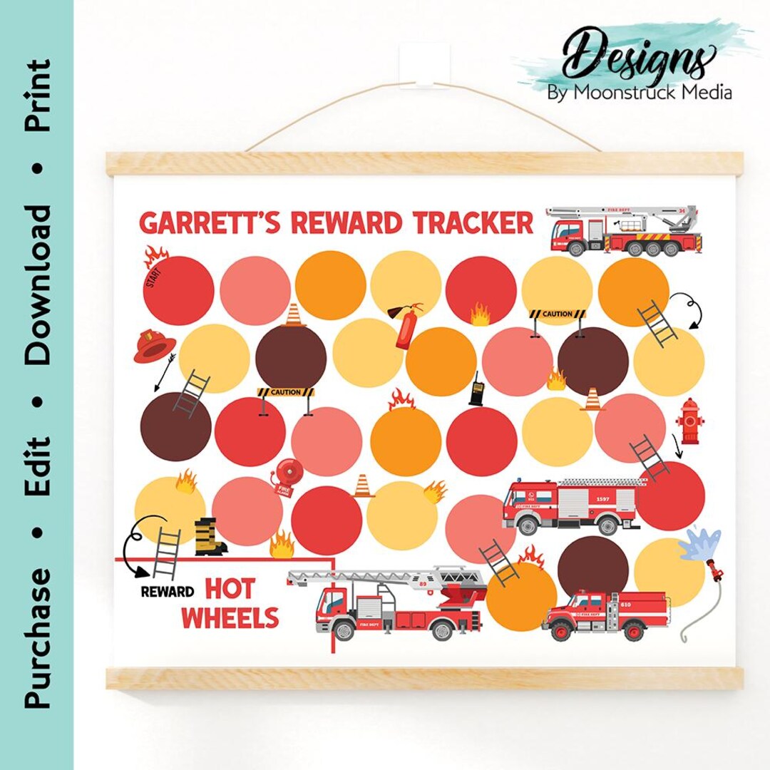 Fire Truck Reward Chart for Kids | Chore & Potty Training Sticker ...