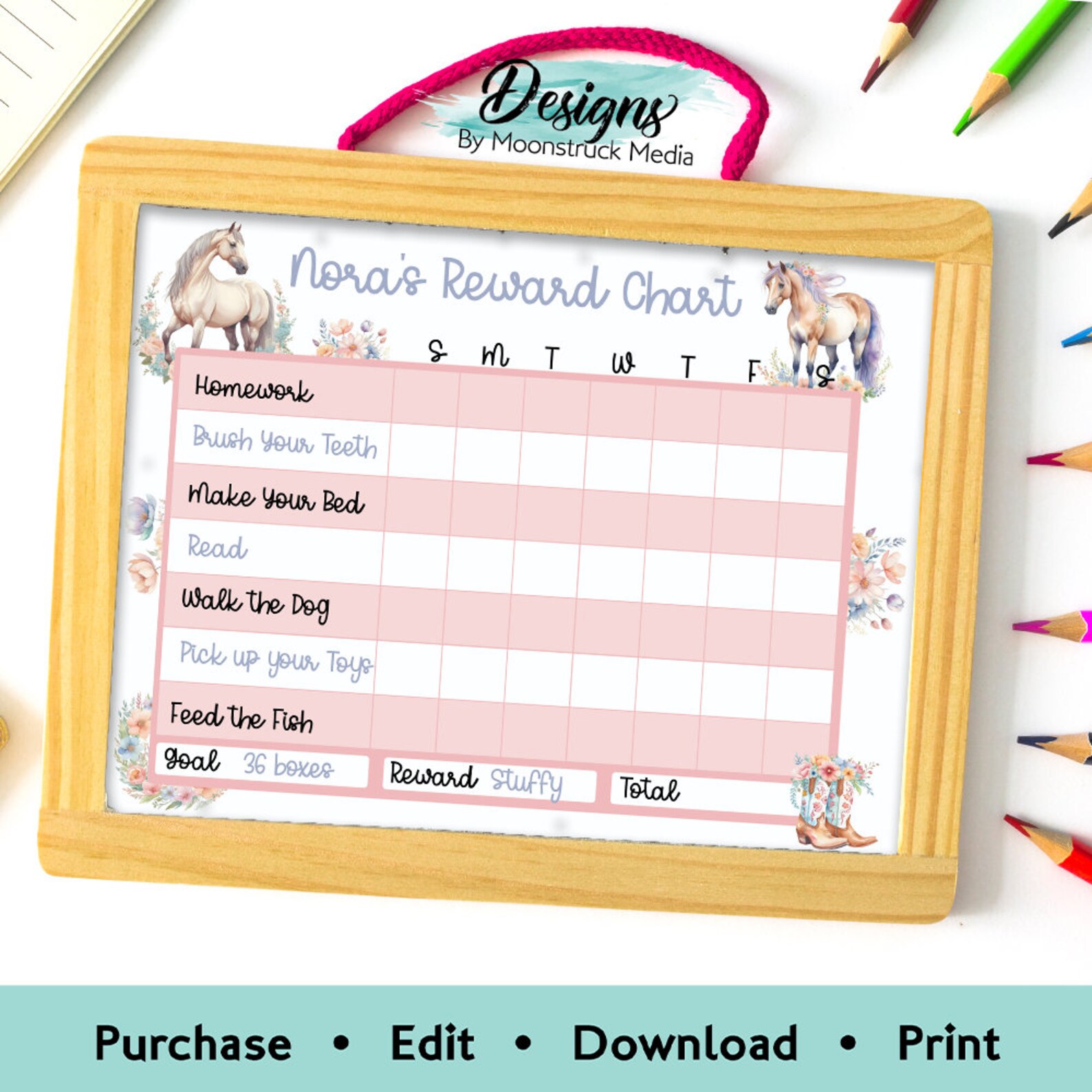 Editable Cowgirl Horse Reward Chart for Girls | Western Printable ...