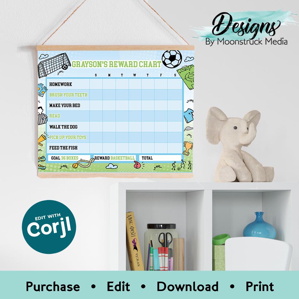 Printable Soccer Reward & Behavior Chart for Kids | Weekly Grid Chore ...