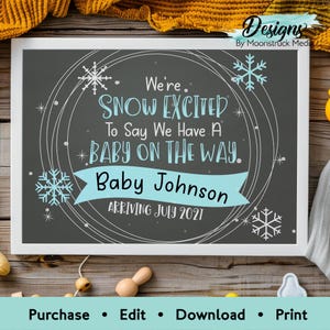 Winter Pregnancy Announcement Printable | Snowflake Baby Reveal ...
