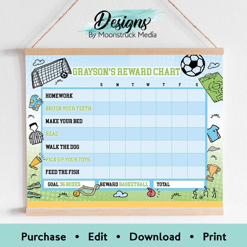 Printable Soccer Reward & Behavior Chart for Kids | Weekly Grid Chore ...