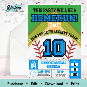 Baseball Birthday Invitation Editable | Sports Party Ticket Invite for ...