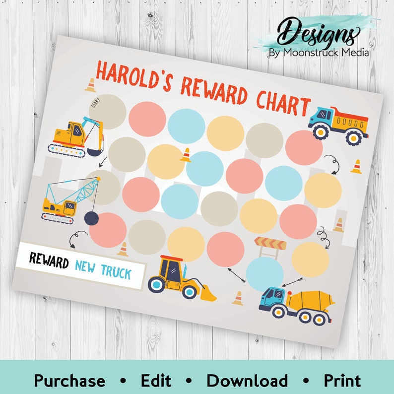 Editable Construction Reward Chart for Kids | Potty Training, Behavior ...