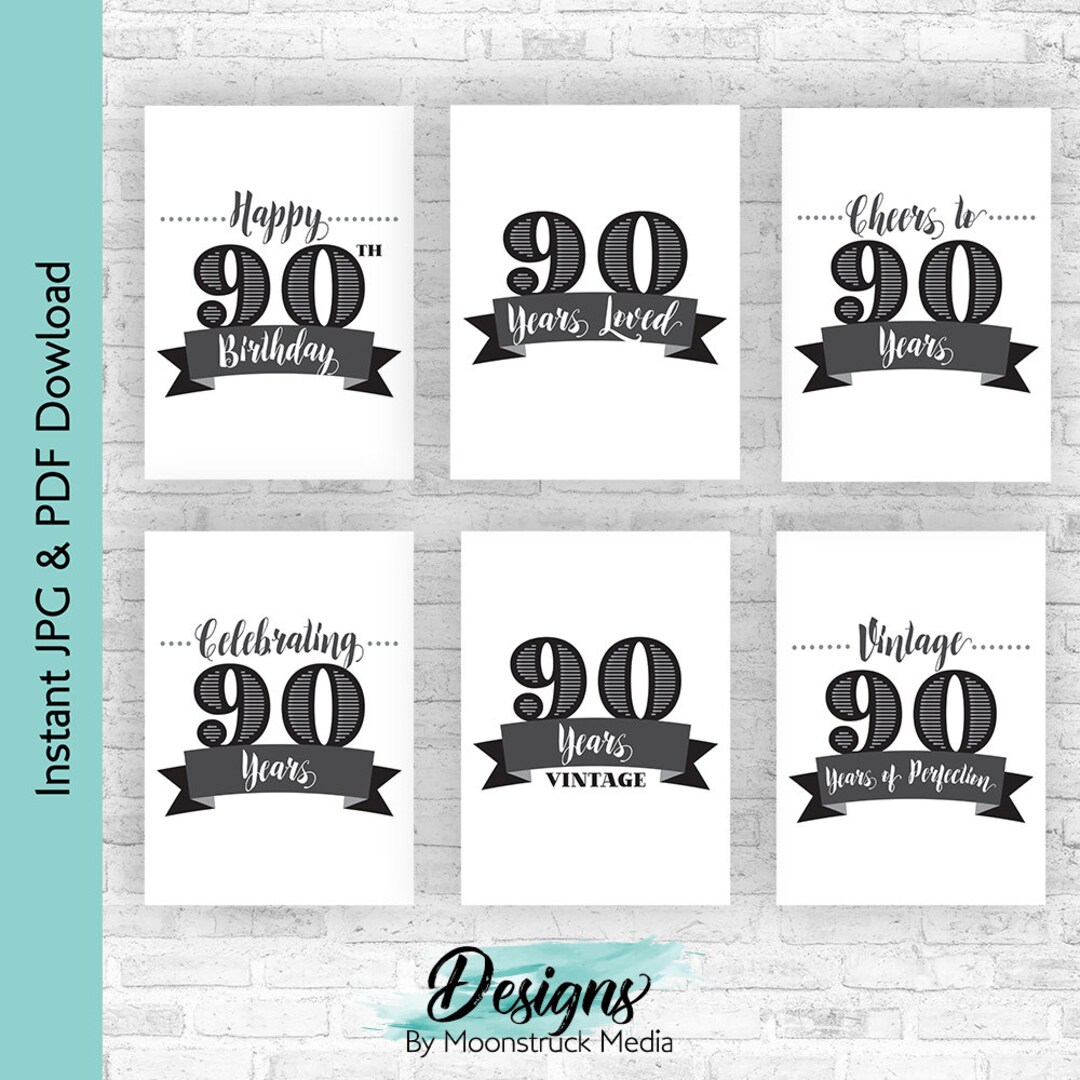 90 Years Old Birthday Decoration Bundle Printable, 90th Birthday ...
