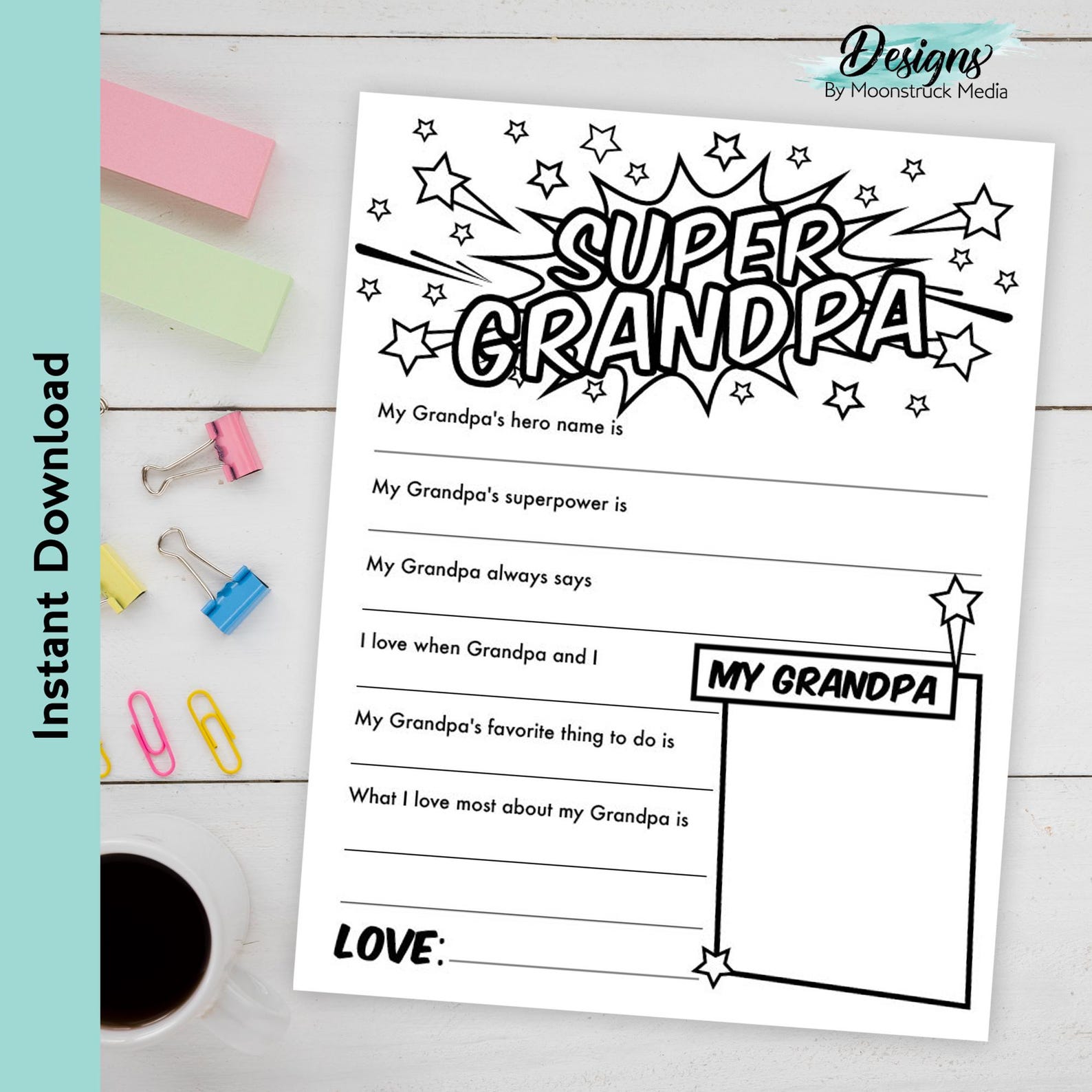 Super Grandpa Printable Gift From Kids | Father’s Day or Birthday Fill ...