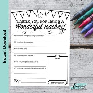 Thank You Teacher Fill-in-the-blank Printable | Teacher Appreciation ...