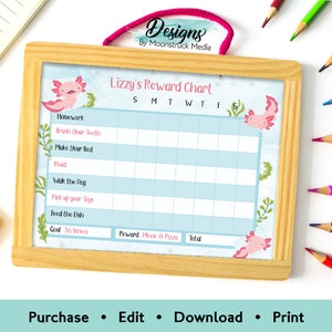 Editable Axolotl Reward Chart Printable | Cute Reading or Behavior ...