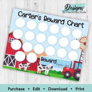 Farm Reward Chart for Kids Editable | Boy Printable Barn Animal ...