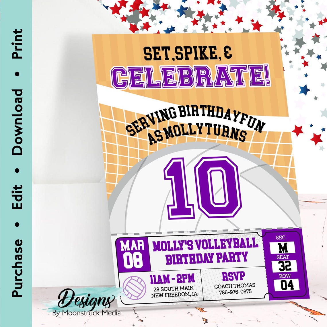 Volleyball Birthday Invitation Editable | Girl Sports Party Invite for ...