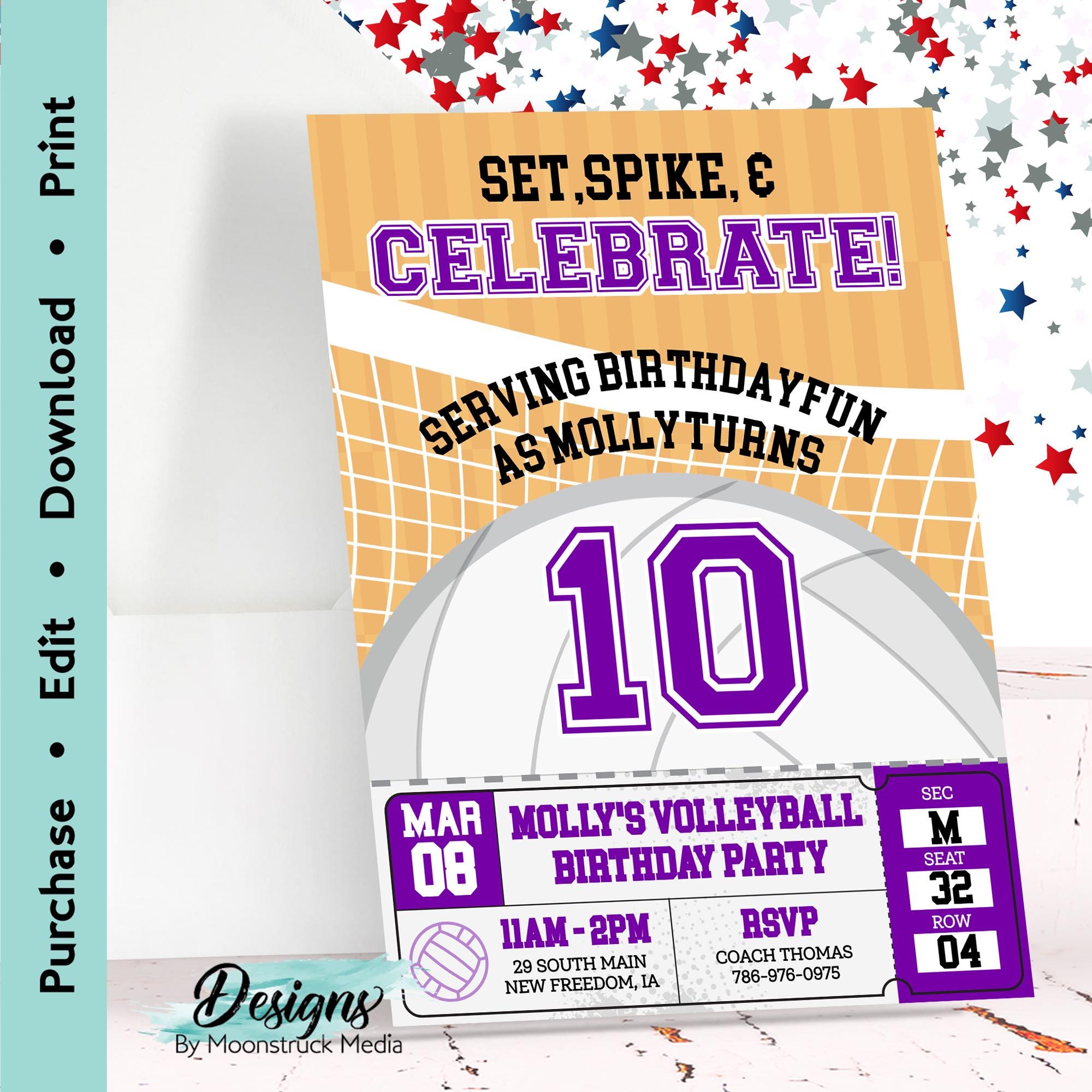 Volleyball Birthday Invitation Editable | Girl Sports Party Invite for ...