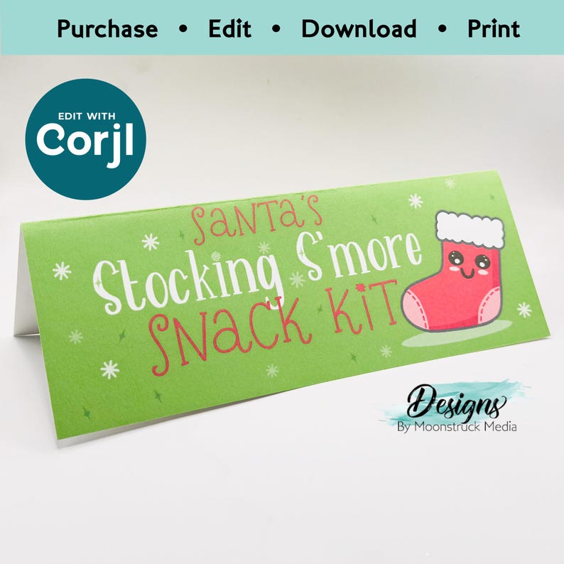 Santa's Stocking S’more Snack Kit Label | Printable Christmas Treat Bag ...
