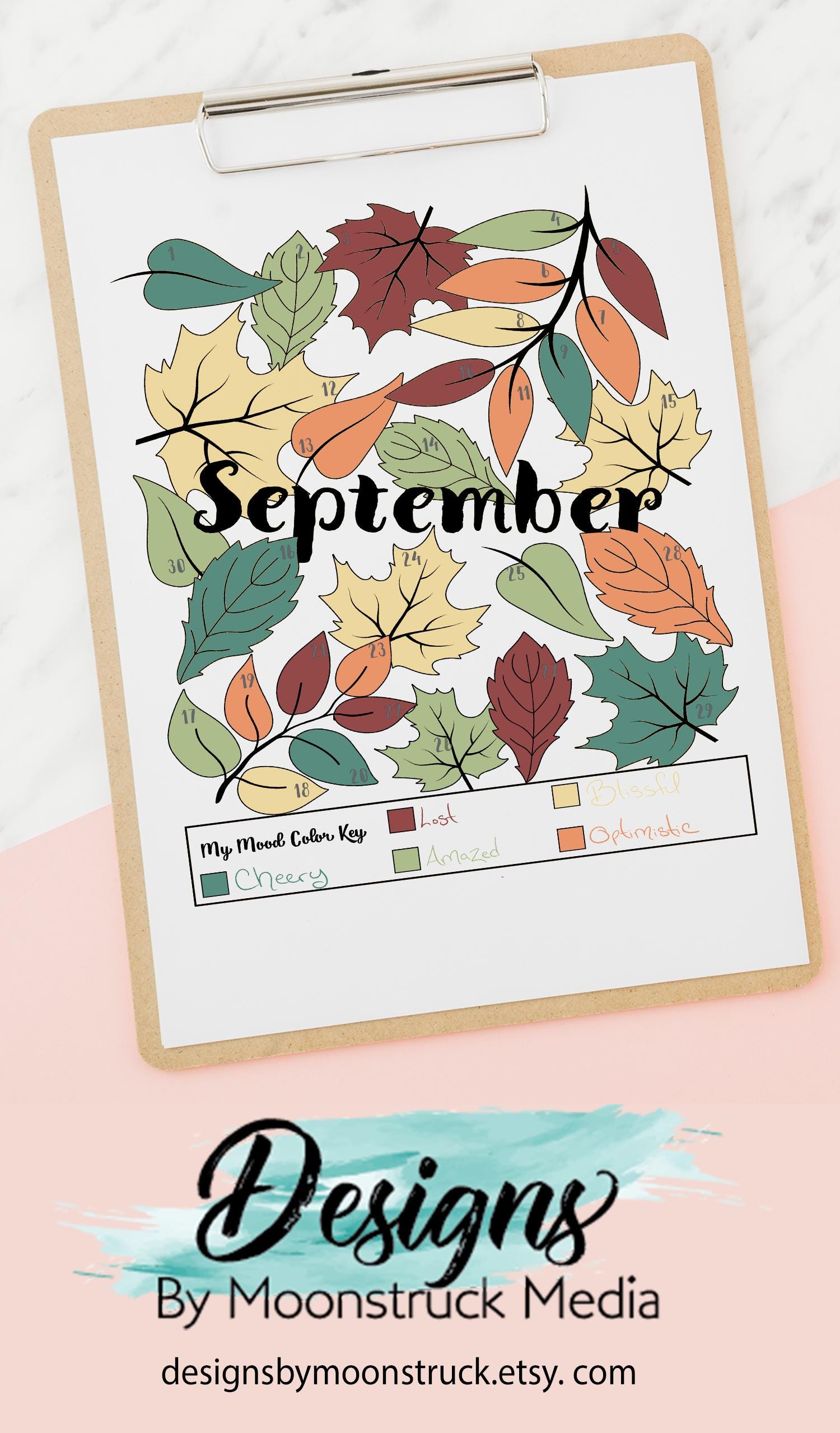 September Mood Tracker Printable | Autumn Leaves Theme Bullet Journal ...