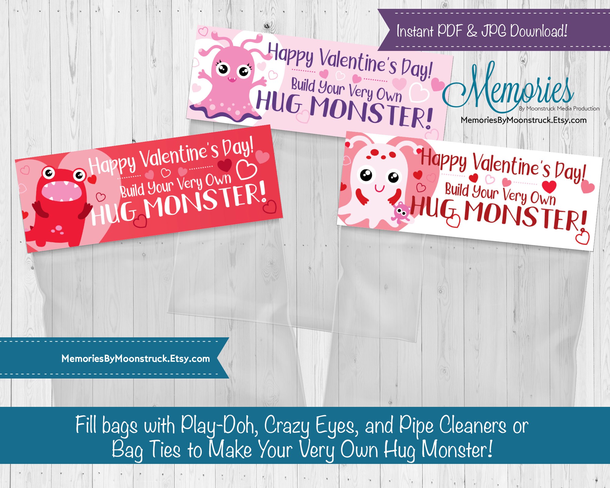 Create a Valentine Monster Treat Bag Labels - Etsy