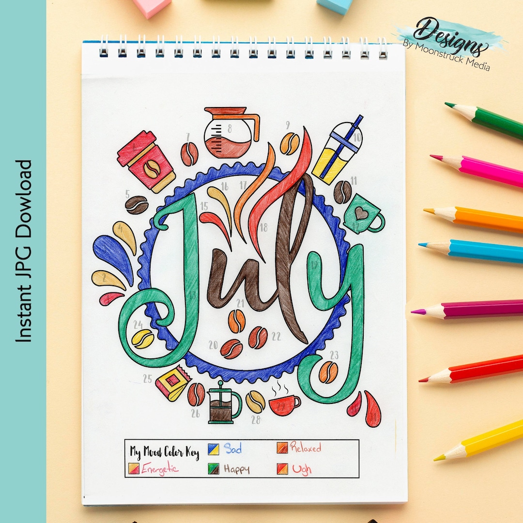 July Coffee Mood Tracker Printable | Coffee Lover Monthly Mood Chart ...