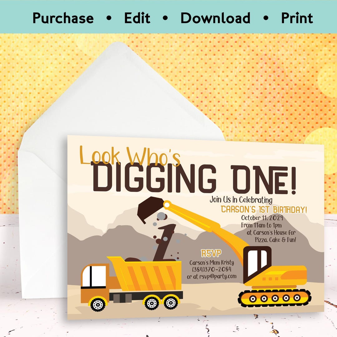 Construction First Birthday Invitation, 1st Birthday Construction ...