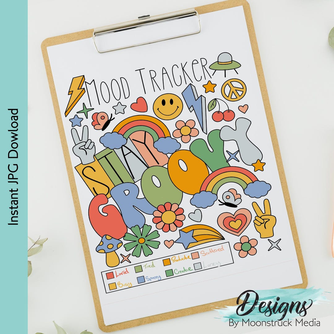 Stay Groovy Retro Mood Tracker | Smiley Faces, Peace Signs, Rainbows ...