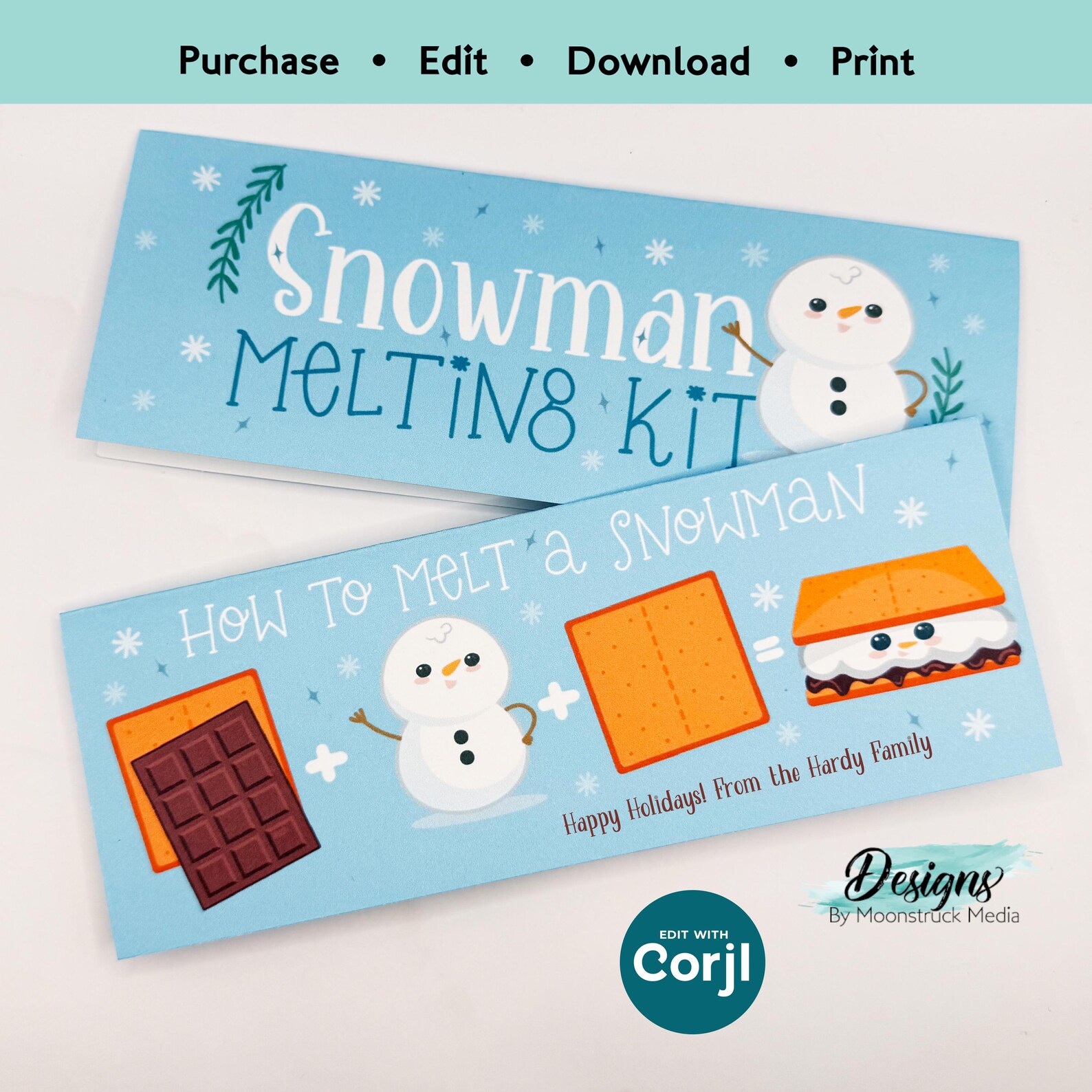 Snowman Melting Kit S’mores Label | How to Melt a Snowman Bag Topper ...