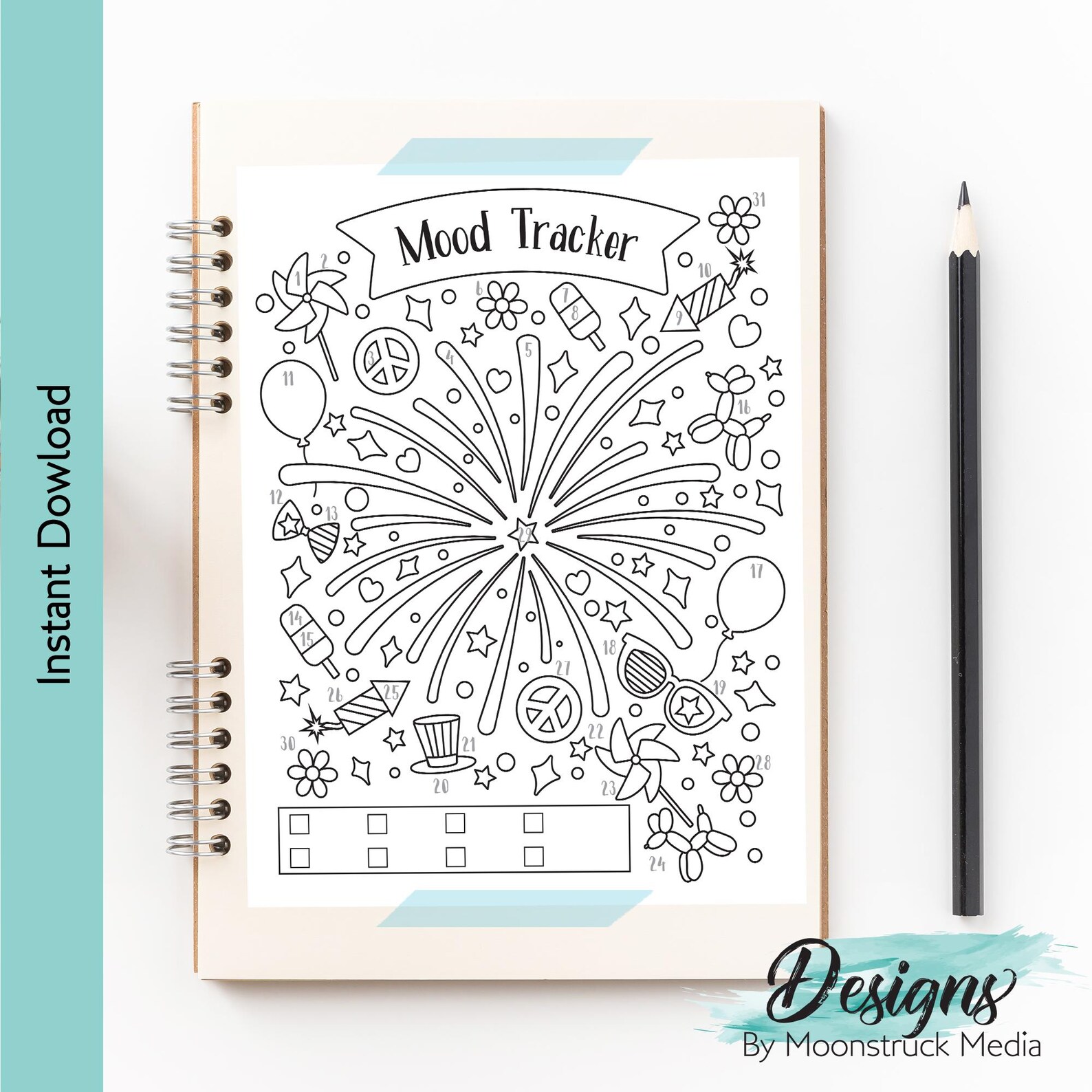Fireworks Mood Tracker Printable | July Mood Journal Page | Festive ...
