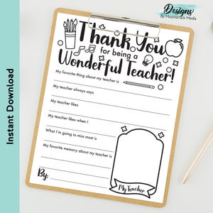 All About My Teacher Fill-in Letter | Teacher Appreciation Week ...
