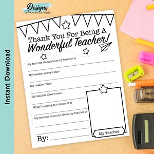 Thank You Teacher Fill-in-the-blank Printable | Teacher Appreciation ...
