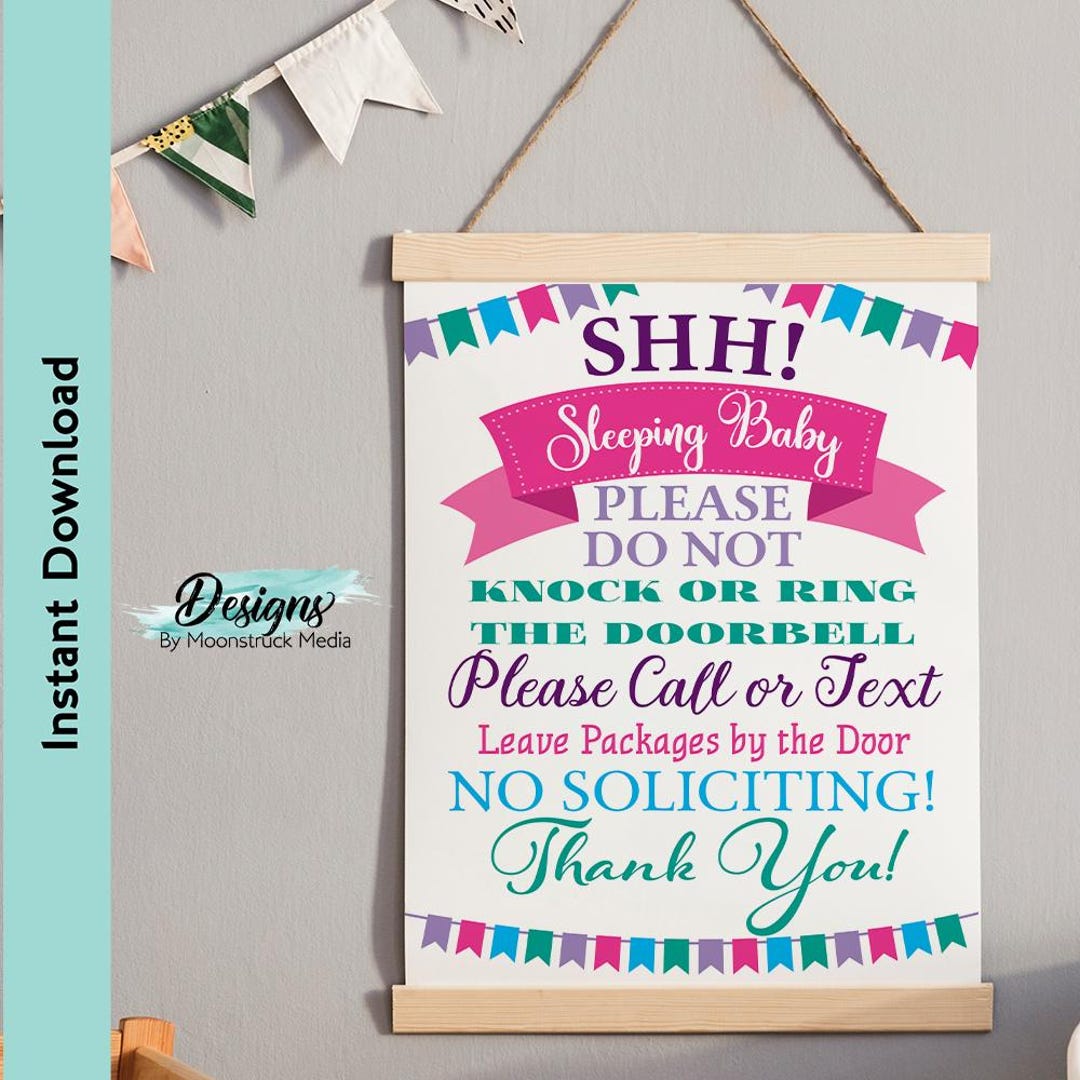 Shh Sleeping Baby Sign Printable | Pink and Purple Do Not Disturb Door ...