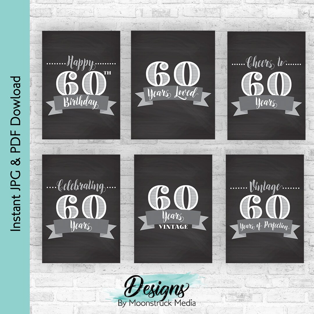 60th Birthday Decoration Bundle Chalkboard Style | Black Background ...