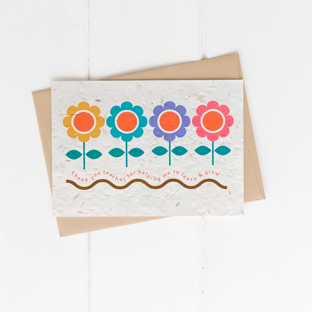 Learn and Grow Thank You Teacher Card, Plantable Wild Flower Seed Card ...