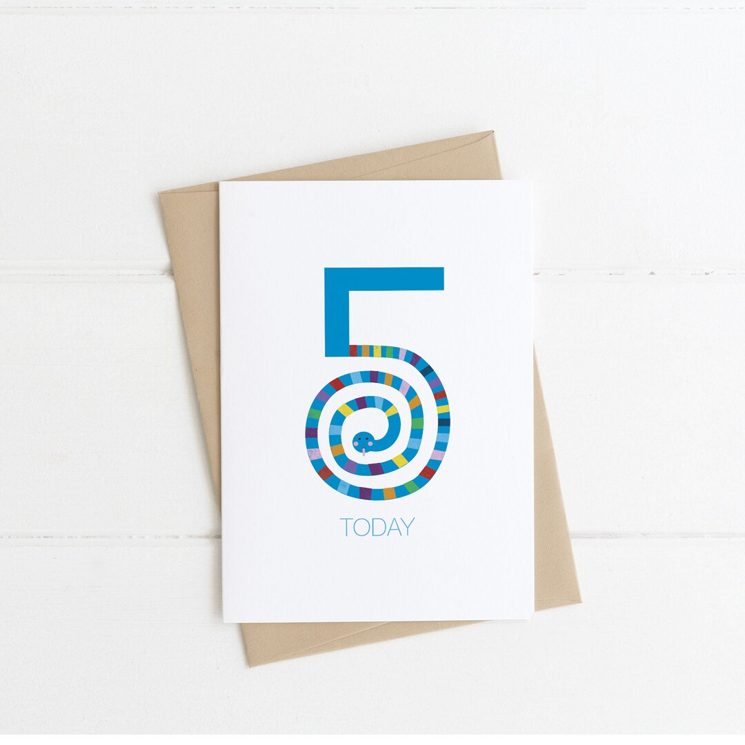 5 Today, Birthday Card, Kids Birthday Card, Snake Card - Etsy