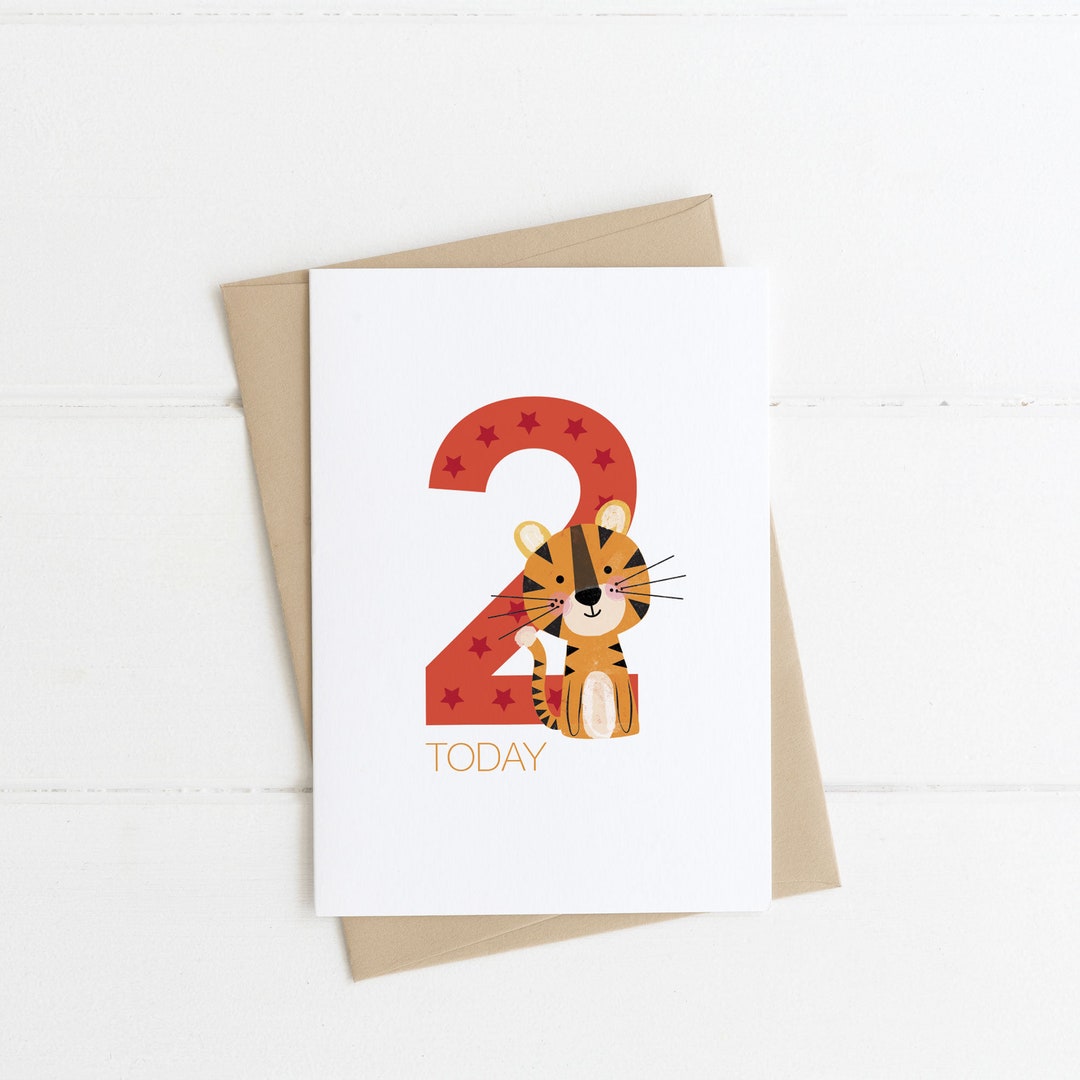 2 Today, Birthday Card, Kids Birthday Card, Tiger Card - Etsy