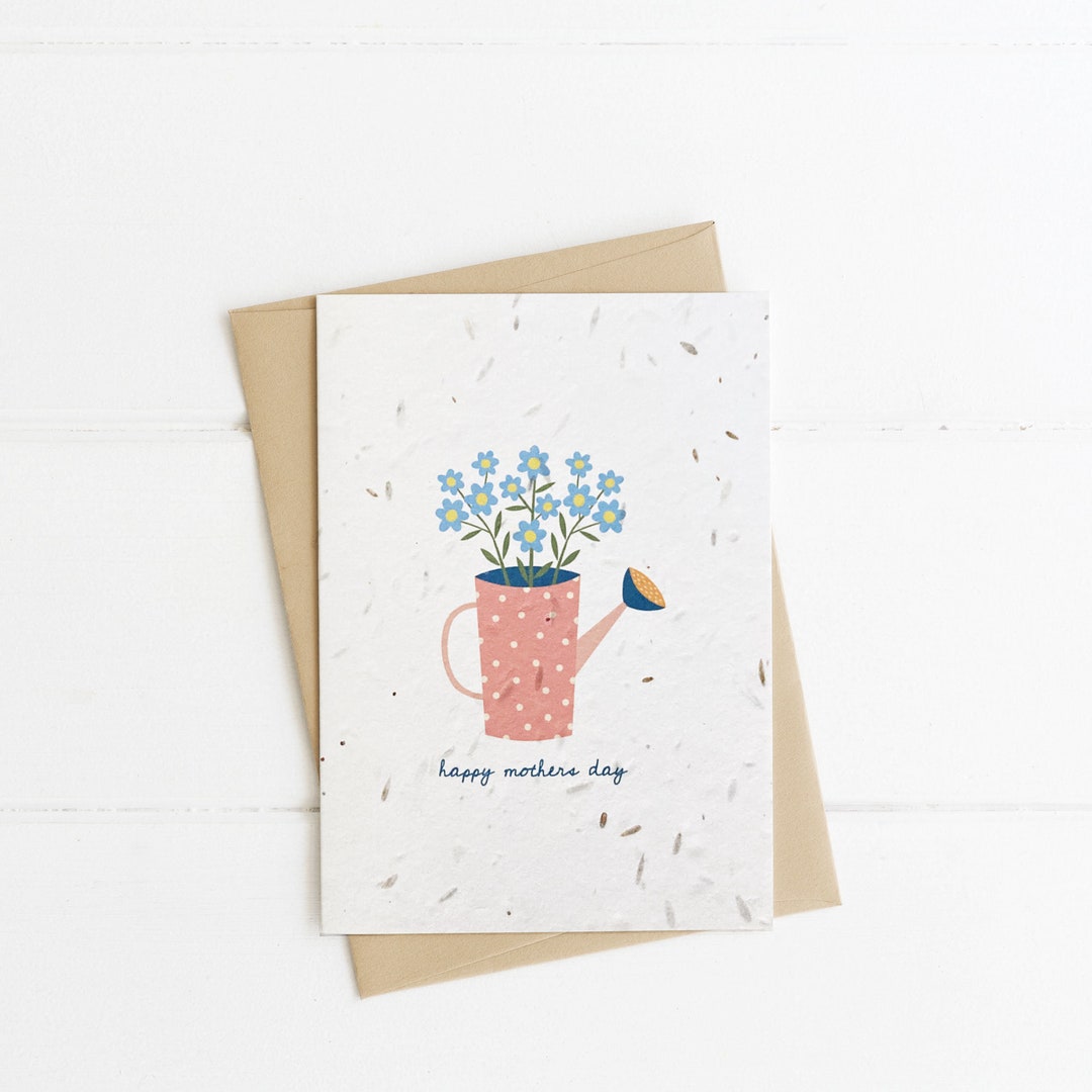 Mothers Day Card, Plantable Seed Paper Card, Watering Can of Flowers ...