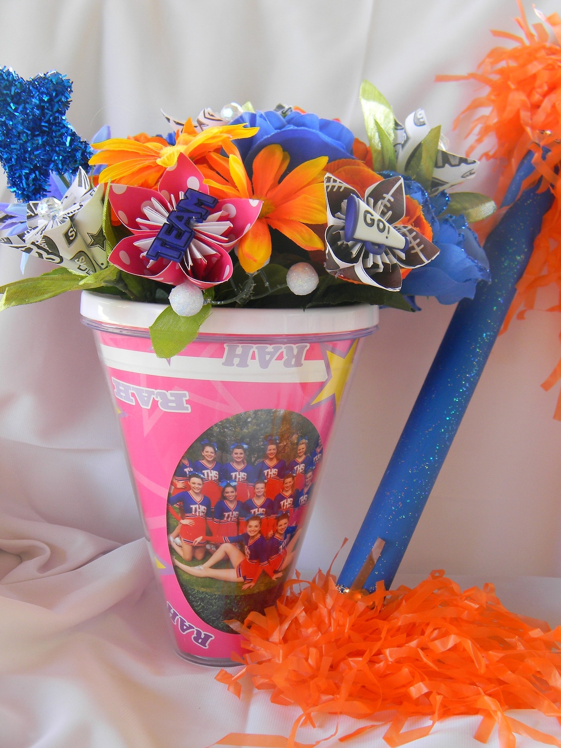 Cheerleading Paper Flower Silk Floral Arrangement Centerpiece Spirit ...