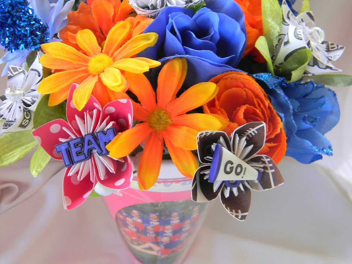 Cheerleading Paper Flower Silk Floral Arrangement Centerpiece Spirit ...