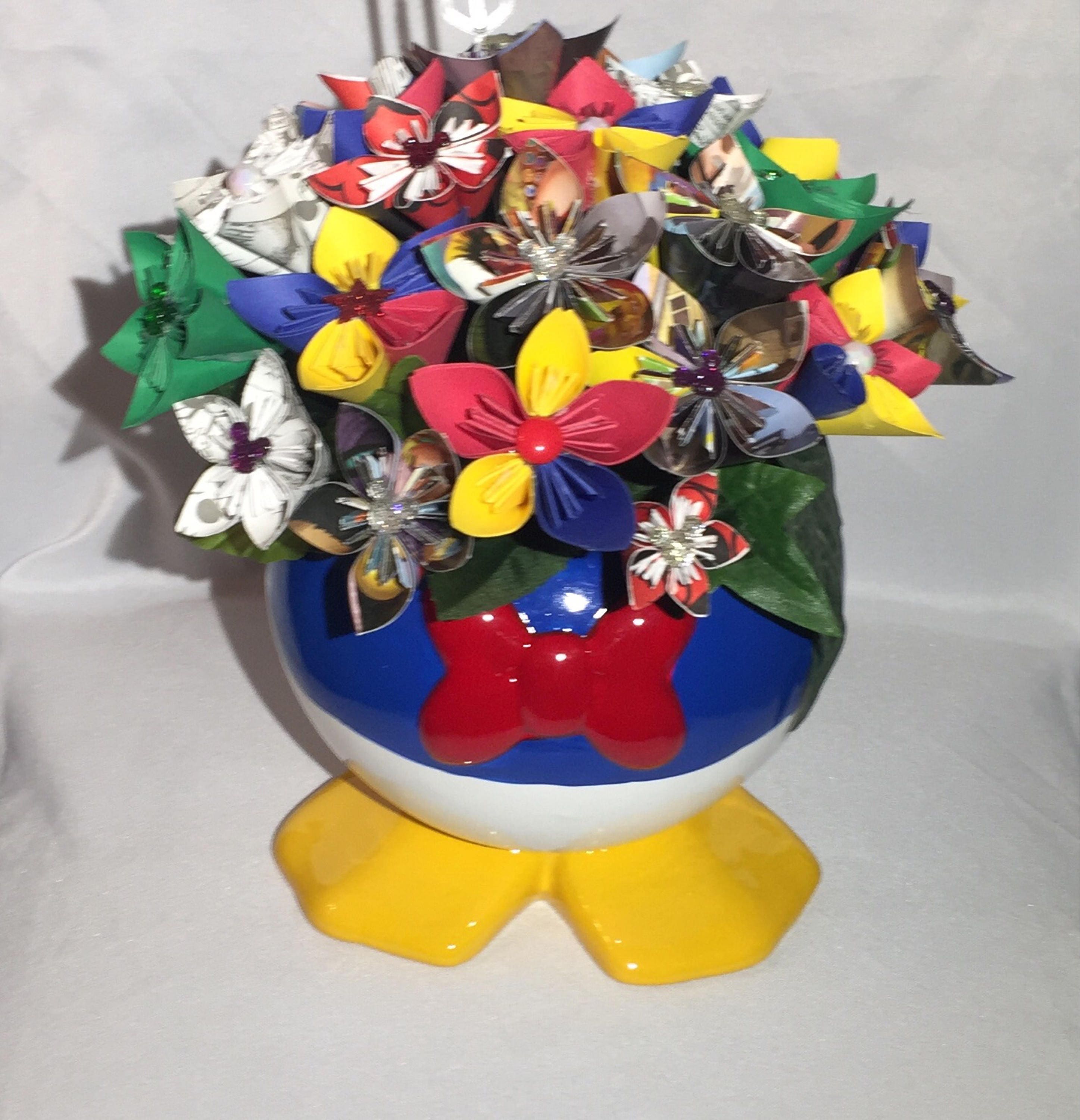 Disney Inspired Donald Duck Planter FILLED With Disney Paper Flowers Donald Duck Gifts, Disney ...