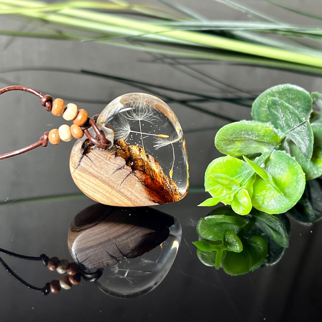 Dandelion Magic – Heart Pendant With Real Dandelion | Wood & Resin ...